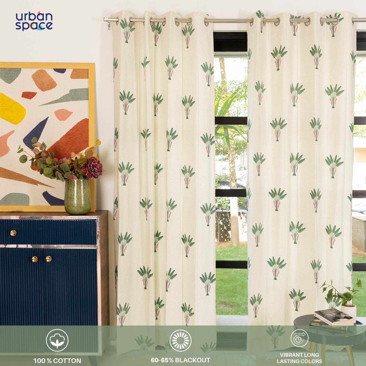 100% Cotton Room Darkening Curtains, Cotton Coneflower Blue | Urban Space
