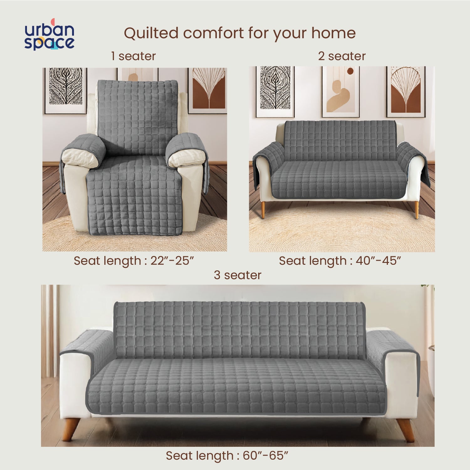 Quilted Microfiber Sofa Cover, Comes With Side Pockets & Strap, Washab