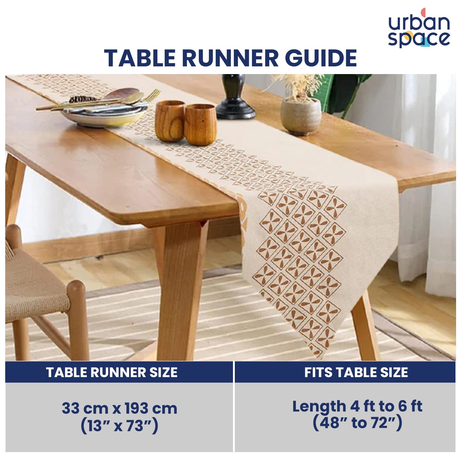 100% Cotton Table Cloth Runner for 4 or 6 Seater Dining table
