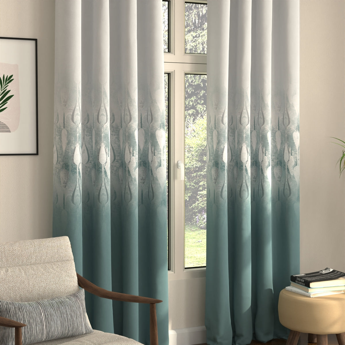 Sea Mist Turquoise Printed Blackout Curtains for Kids Room | Urban Space