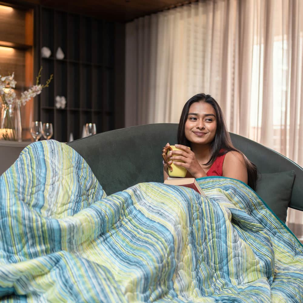 Aqua Green Cotton Double Bedsheet and AC Blanket Combo pack