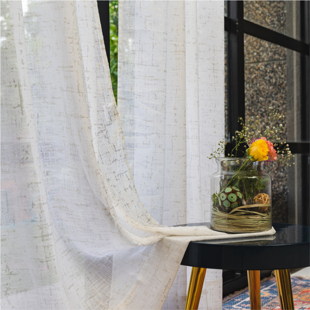 Sparkle Linen Textured Sheer Printed Curtains | Urban Space