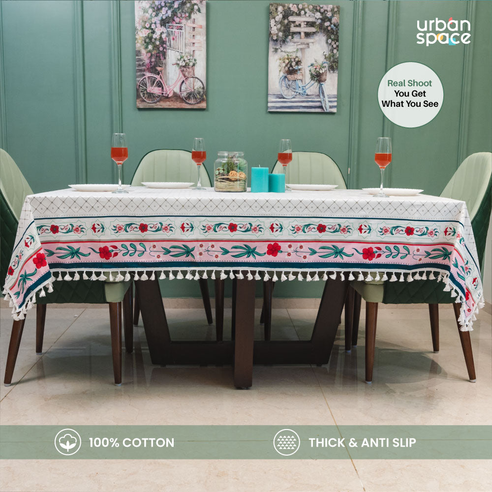 Cotton Dining Table Cover, Printed Cotton Table Cloth with Boho Tassels ...
